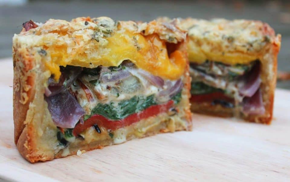 Cheesy Layered Roasted Vegetable Pie - Slow The Cook Down