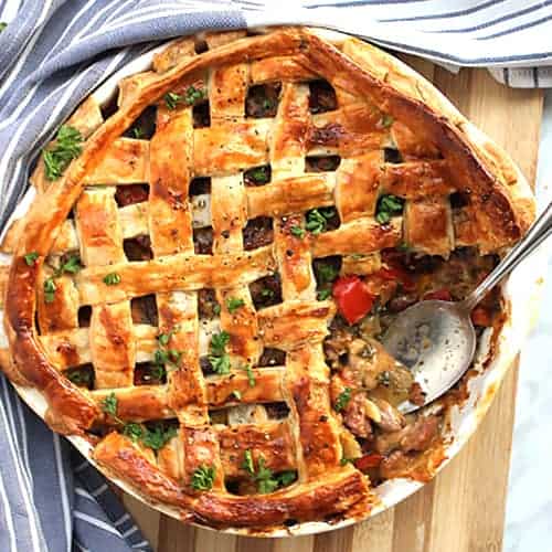 Chicken and Chorizo Pie With Puff Pastry - Slow The Cook Down