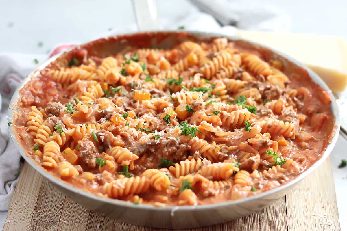 Creamy Goats Cheese Pasta with Beef - Slow The Cook Down