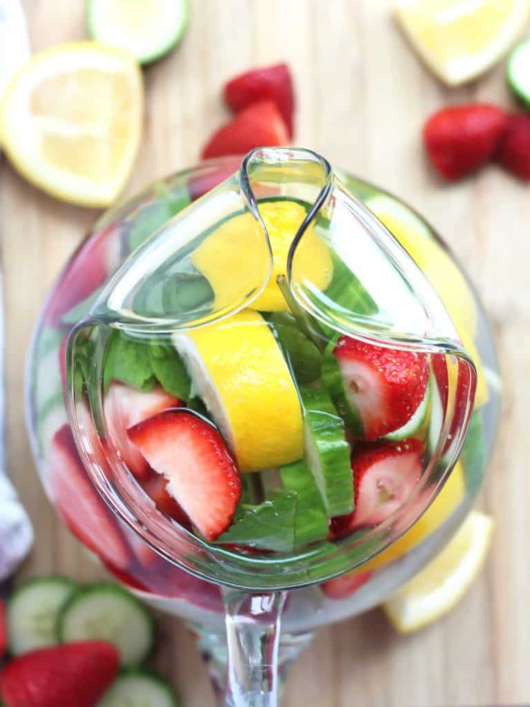 Lemon, Mint, Cucumber and Strawberry Infused Water - Slow The Cook Down