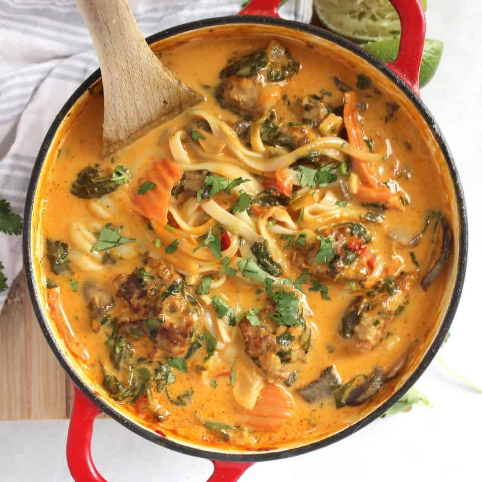 Thai Meatball Soup with Rice Noodles - Slow The Cook Down