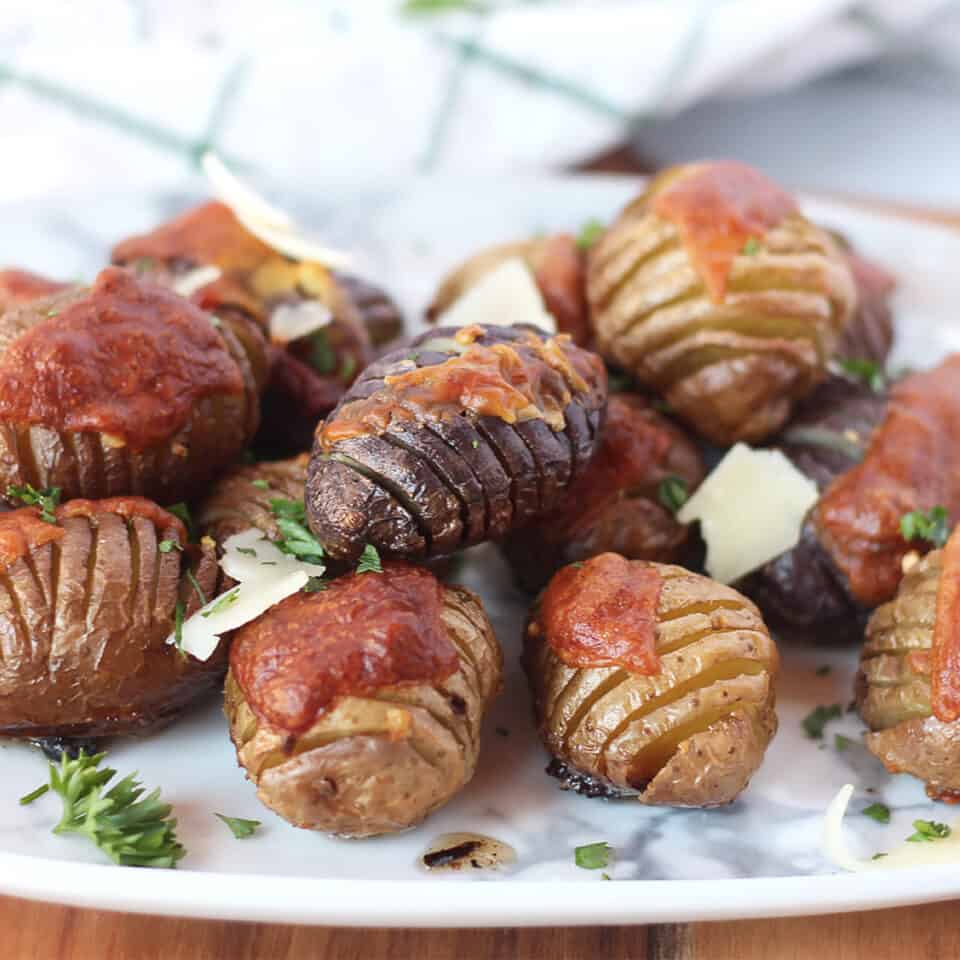 Easy Mini Hasselback Potatoes with Garlic and Parmesan - Slow The Cook Down