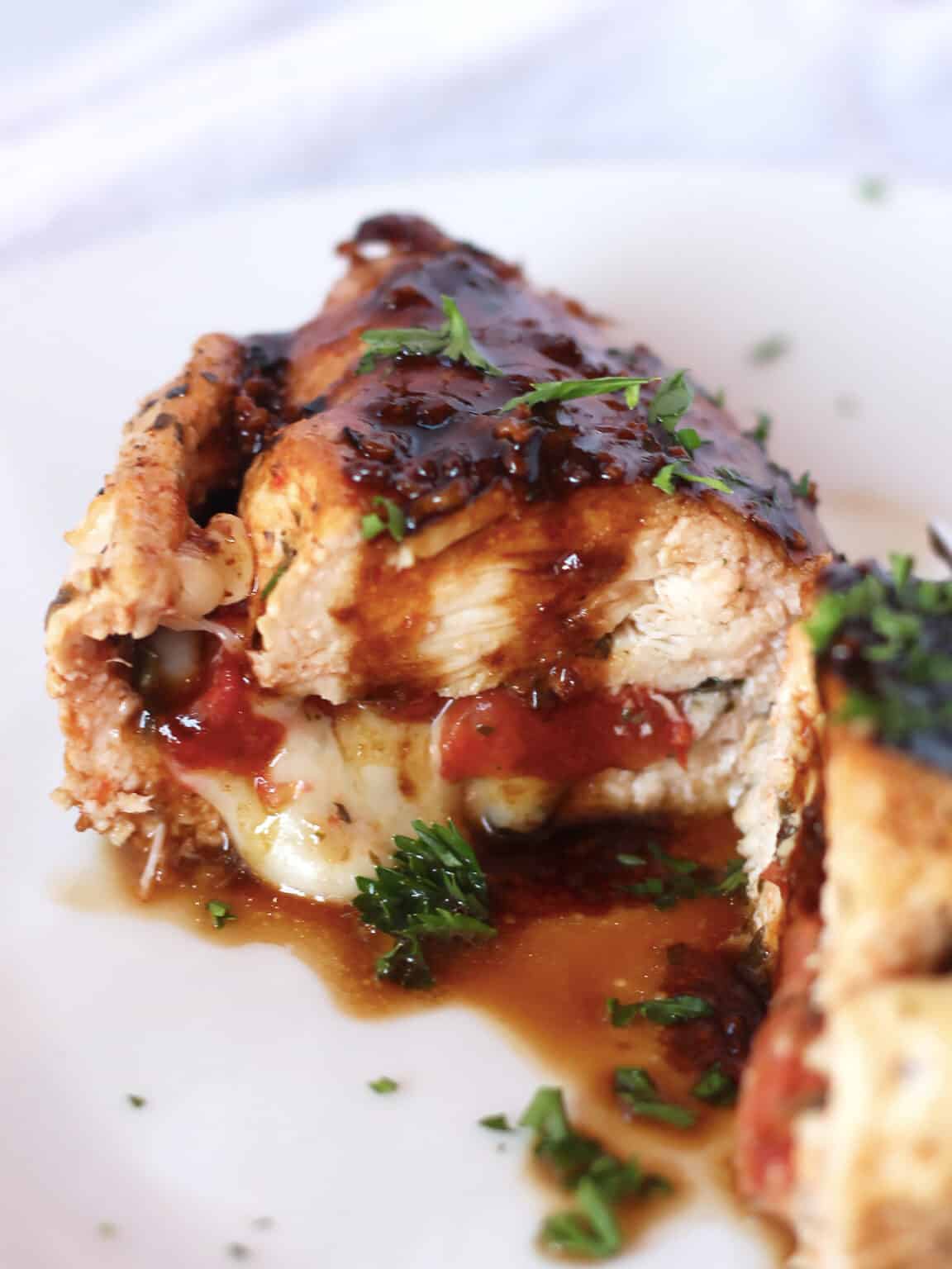Baked Caprese Stuffed Chicken with Balsamic Reduction - Slow The Cook Down