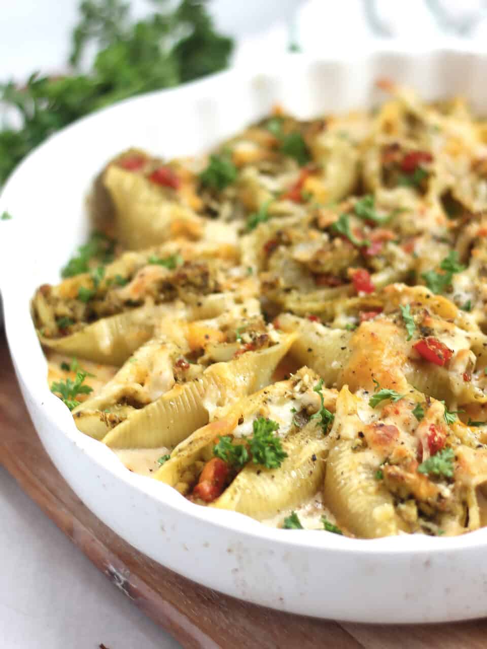 Creamy Pesto Chicken Stuffed Pasta Shells - Slow The Cook Down