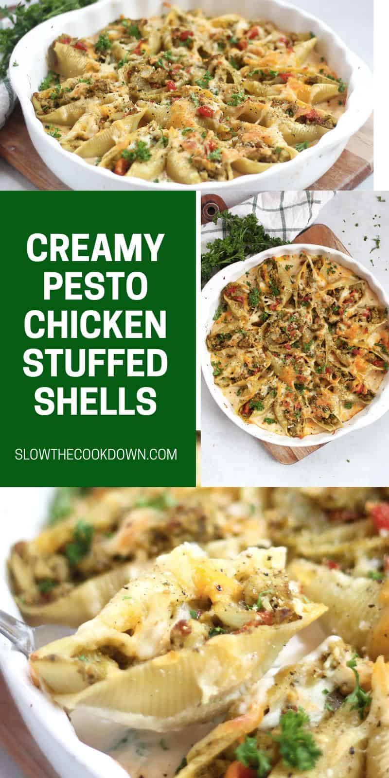 Creamy Pesto Chicken Stuffed Pasta Shells - Slow The Cook Down