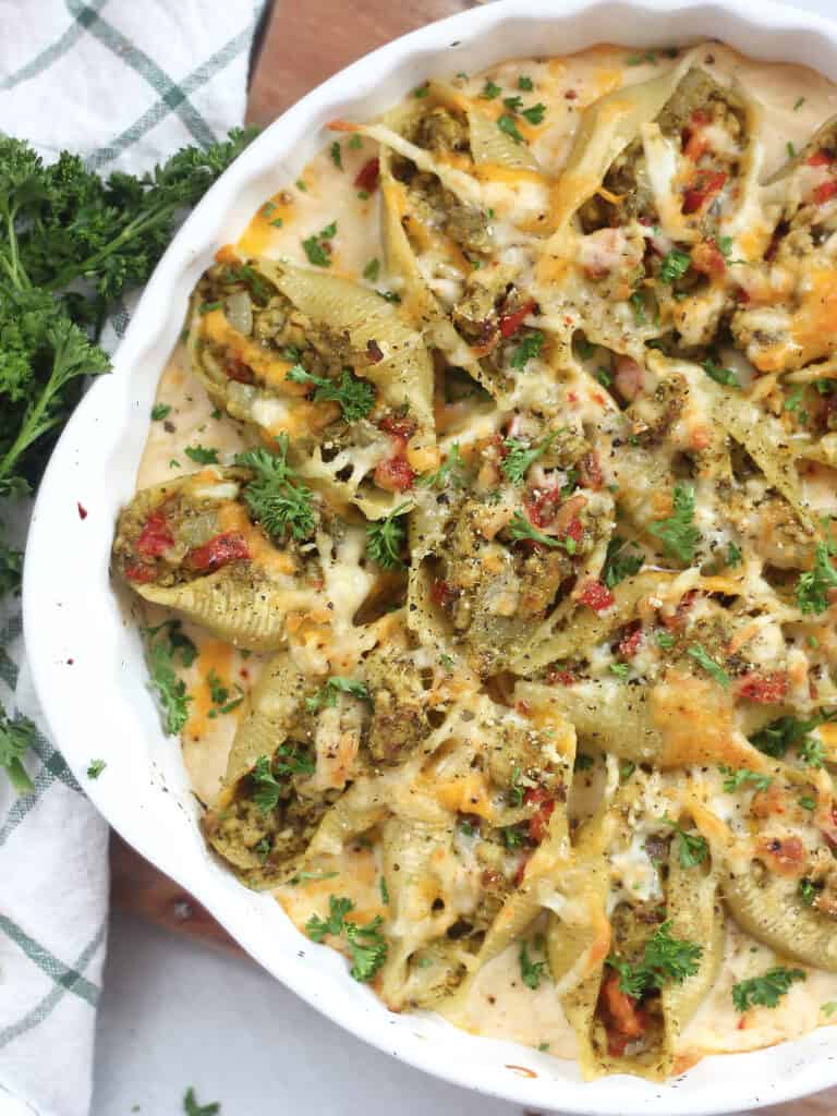 Creamy Pesto Chicken Stuffed Pasta Shells - Slow The Cook Down