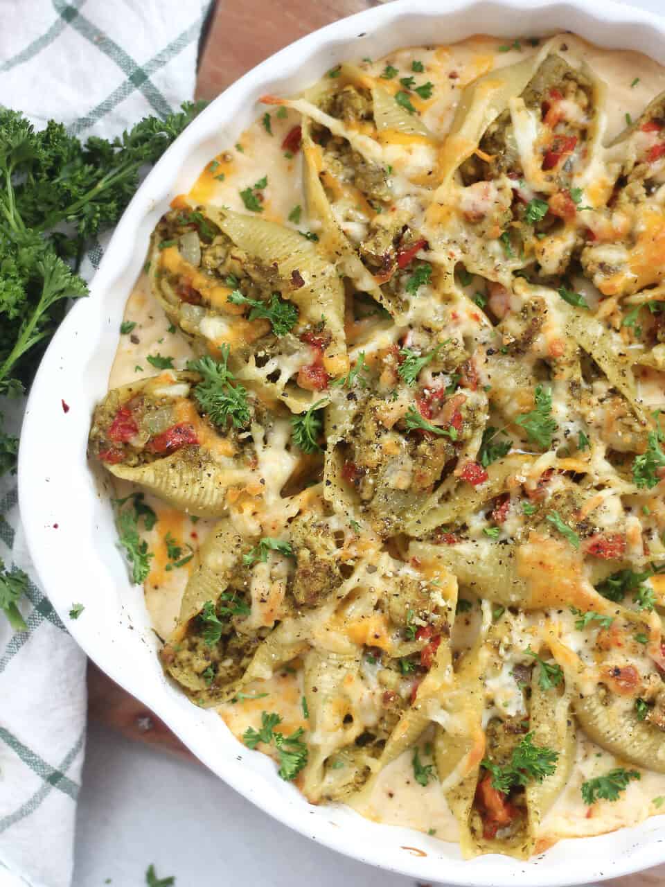 Creamy Pesto Chicken Stuffed Pasta Shells - Slow The Cook Down