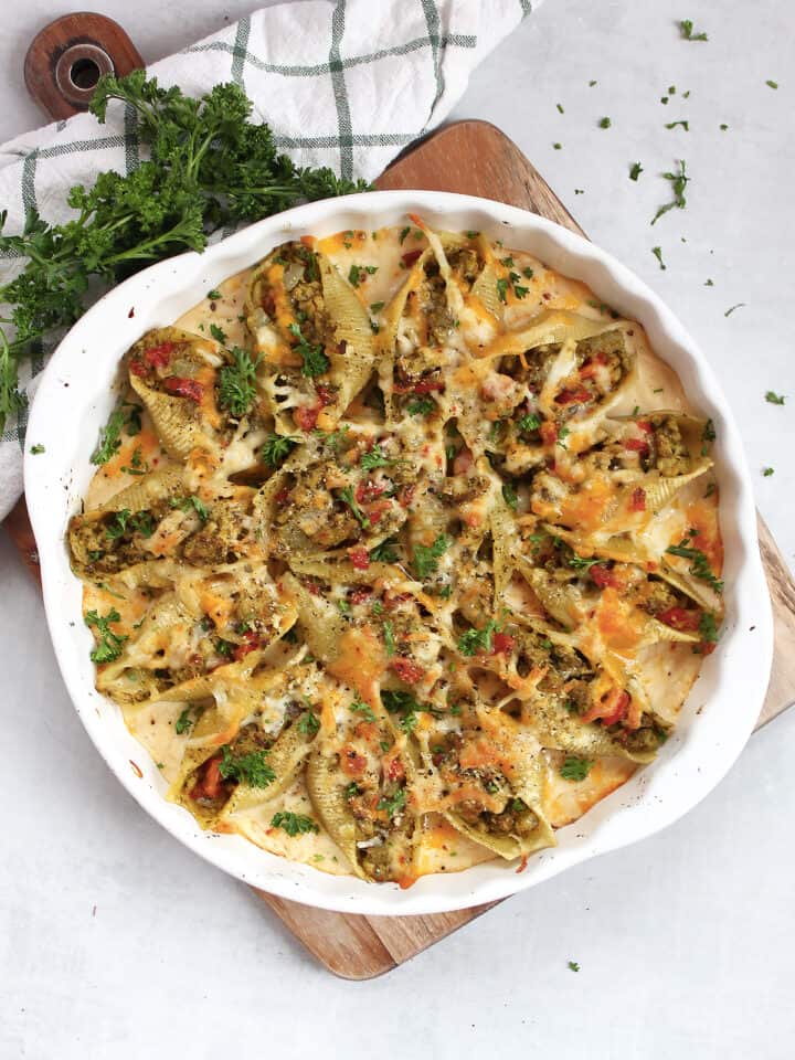 Creamy Pesto Chicken Stuffed Pasta Shells - Slow The Cook Down